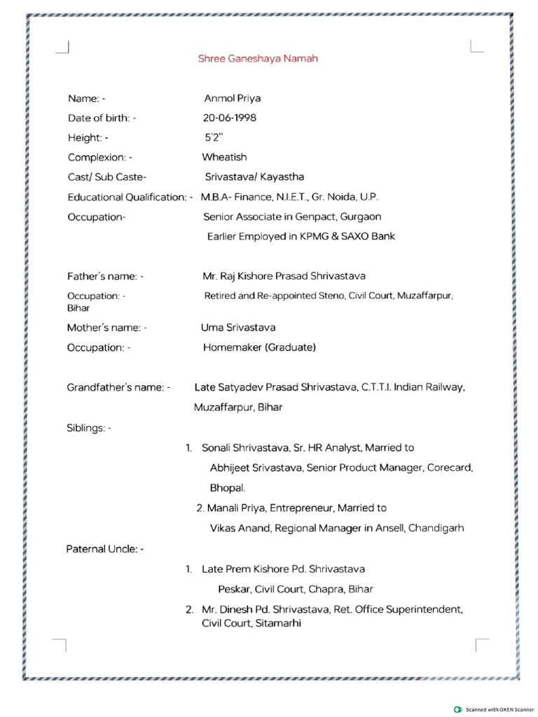 Anmol Priya Bio Data | PDF