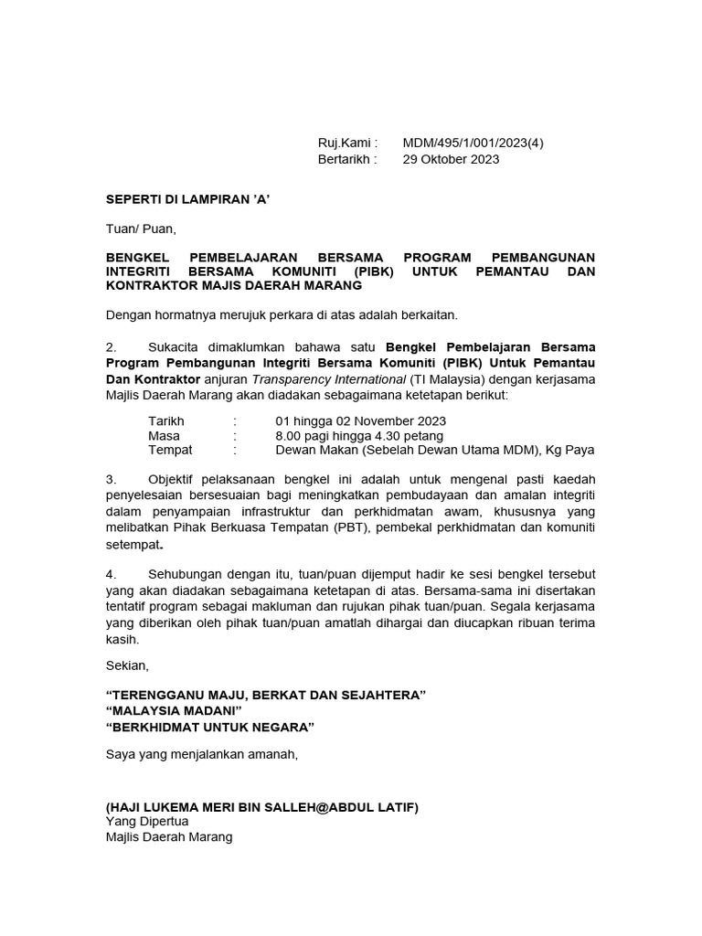 Surat Program PIBK | PDF