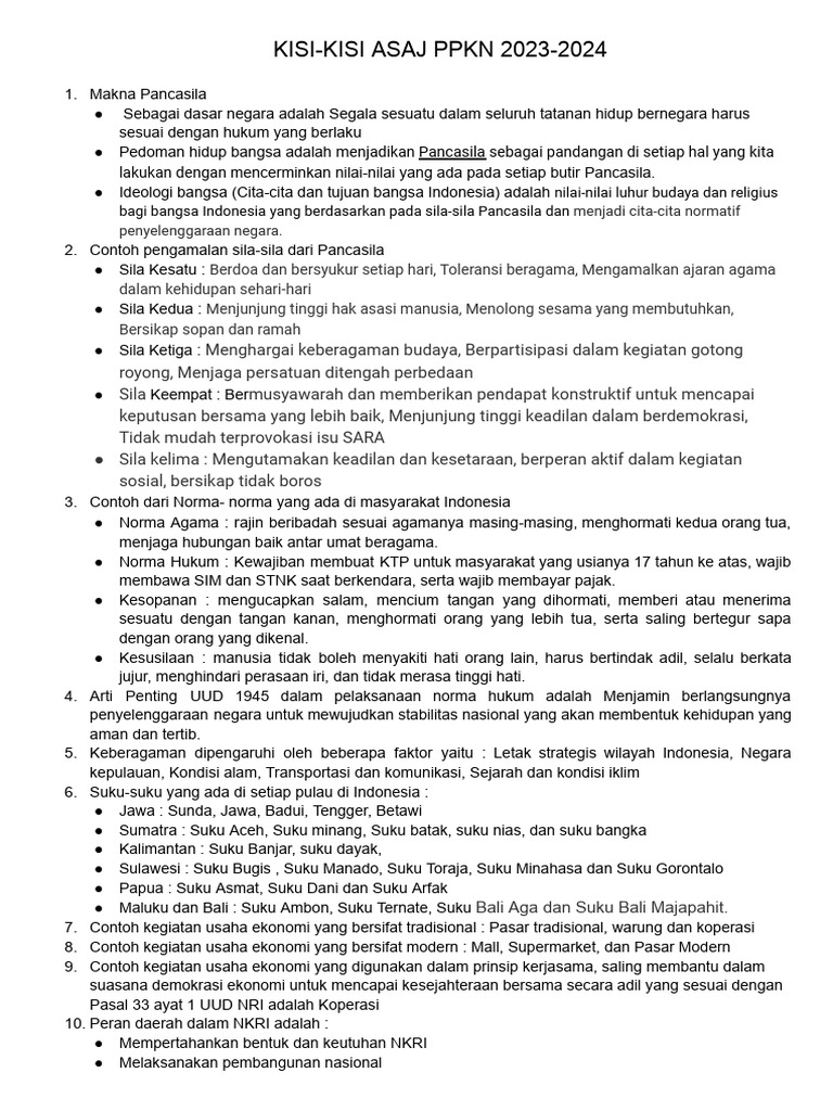 Kisi-Kisi Us PPKN 2023-2024 | PDF | Agama & Spiritualitas
