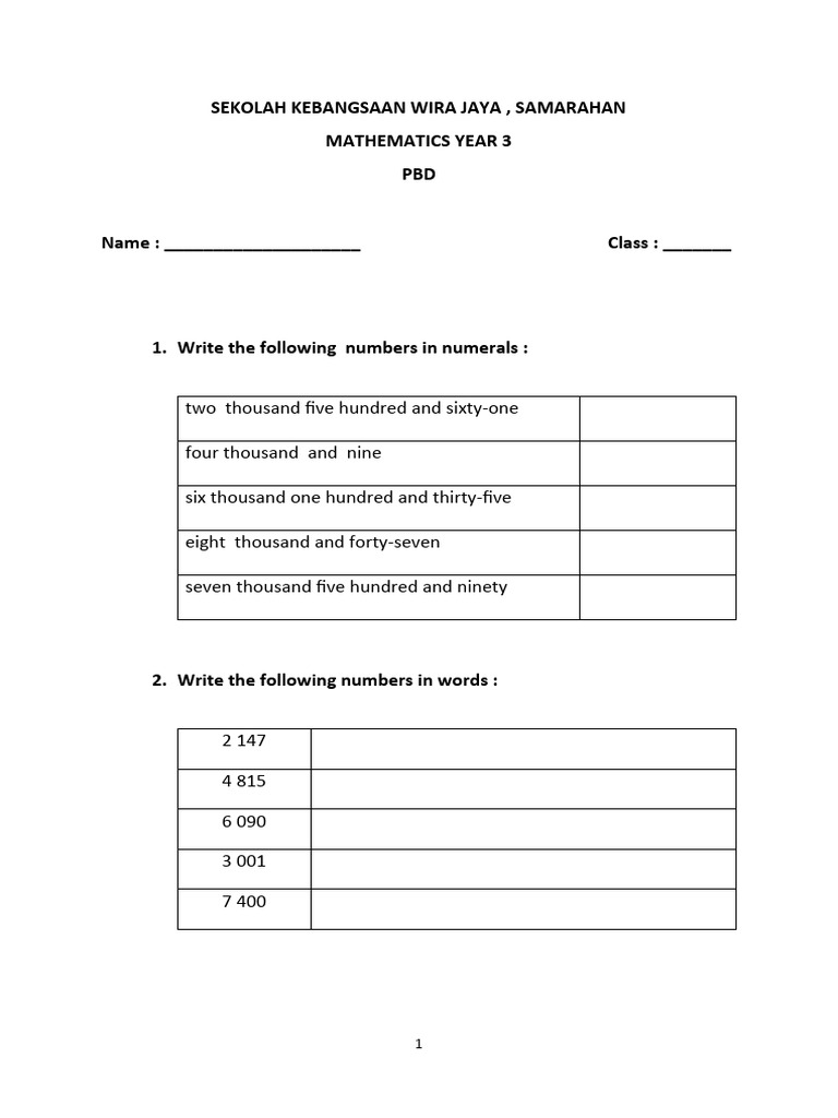 Year 3 Mathematics Exam Paper | PDF
