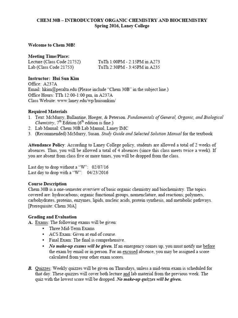 Chem 30 BS16 Syllabus | PDF | Metabolism | Biochemistry