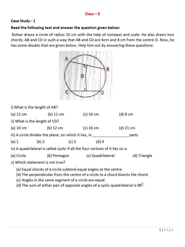 Case Study of Circle (Class 9) | Download Free PDF | Circle | Geometric ...