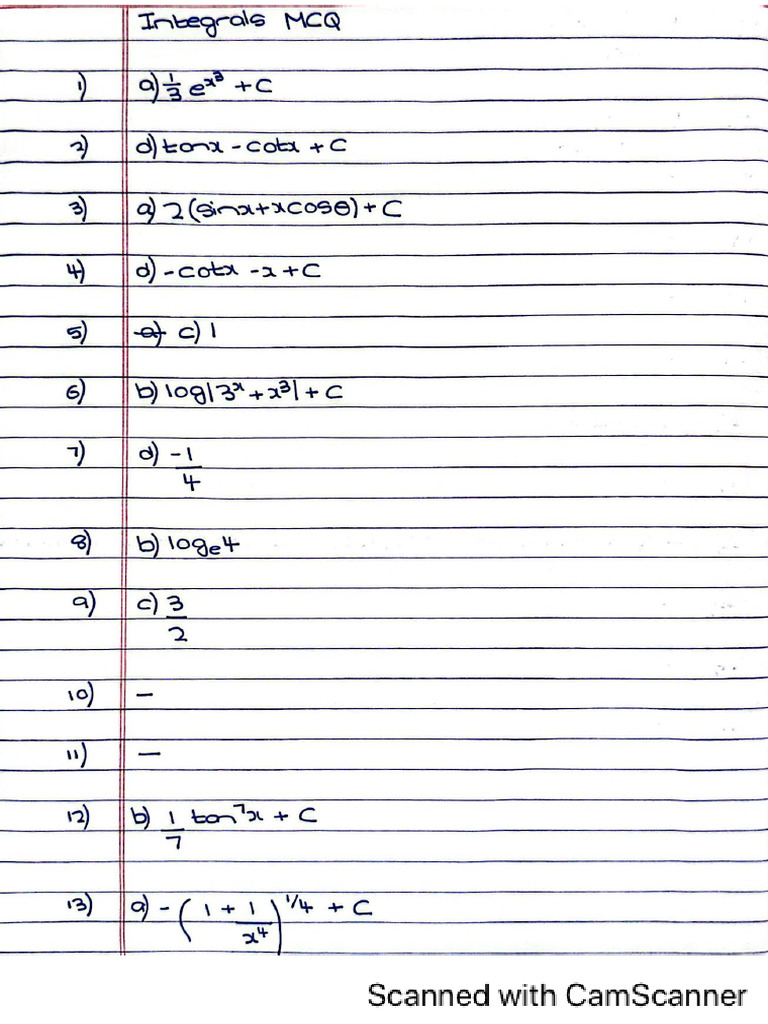 Integrals MCQ Ans | PDF