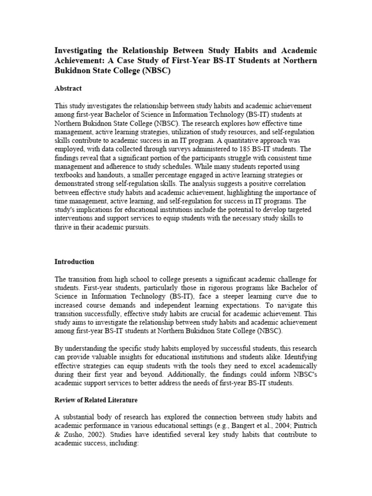 Investigating The Relationship Between Study Habits and Academic ...