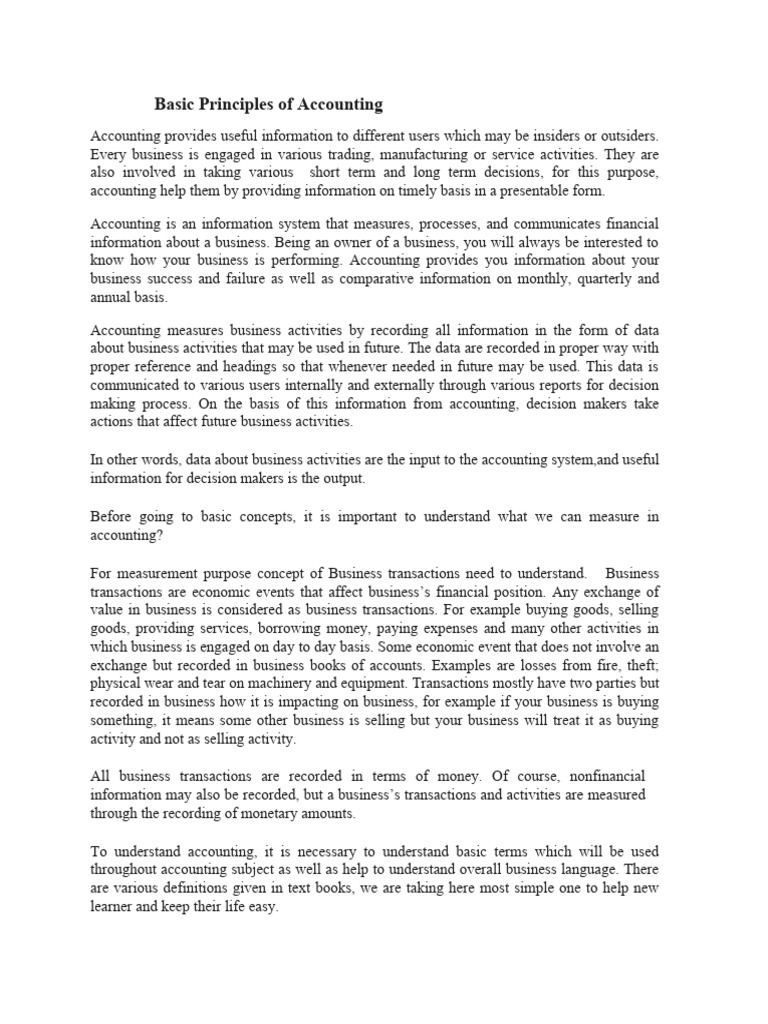 Basic Principles of Accounting CH # 1 | PDF | Expense | Equity (Finance)