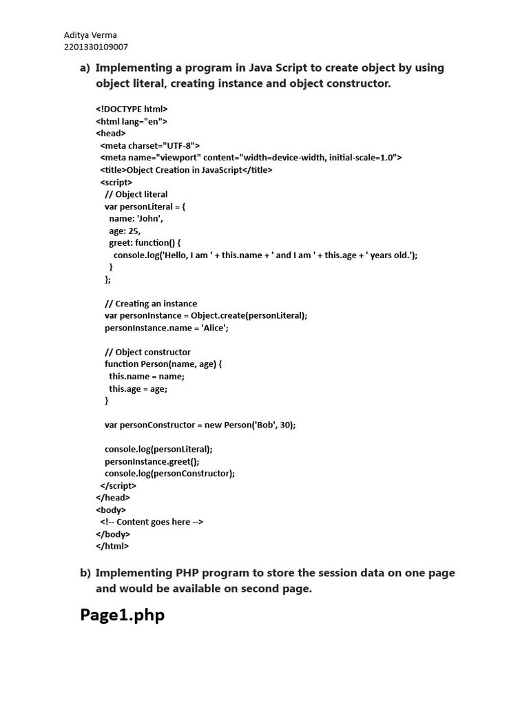 Aditya Verma 2201330109007 | PDF | Java Script | String (Computer Science)