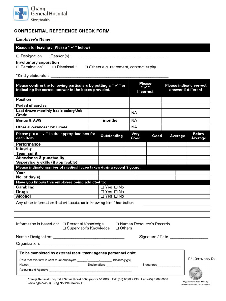 Confidential Reference Check Form: Employee's Name | PDF | Workplace | Industrial And ...