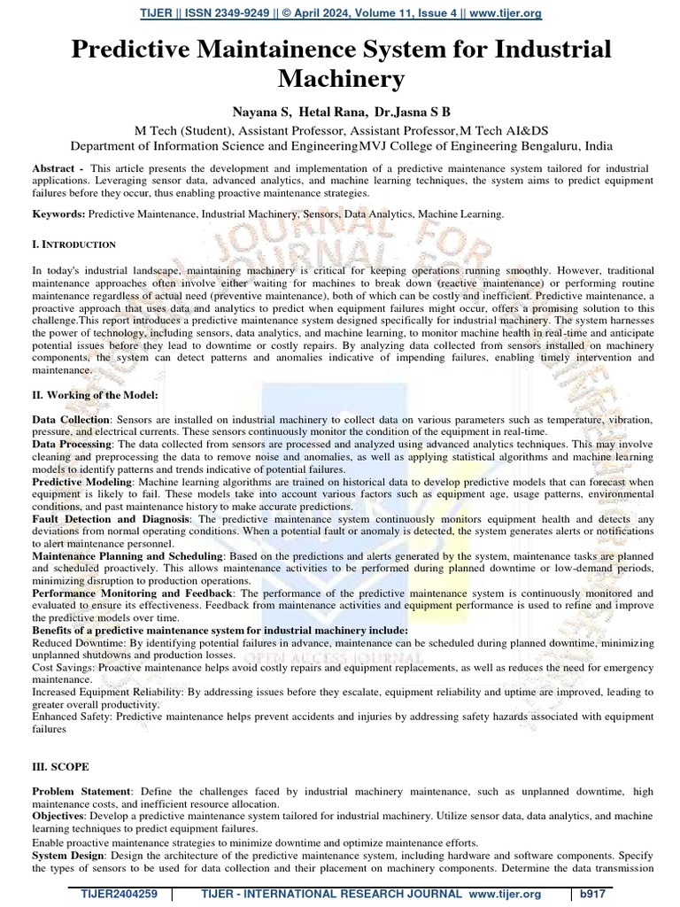 Predictive Maintainence System For Industrial Machinery | PDF ...