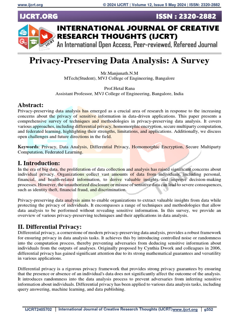 Privacy Preserving Data Analysis A Survey Pdf Encryption Privacy