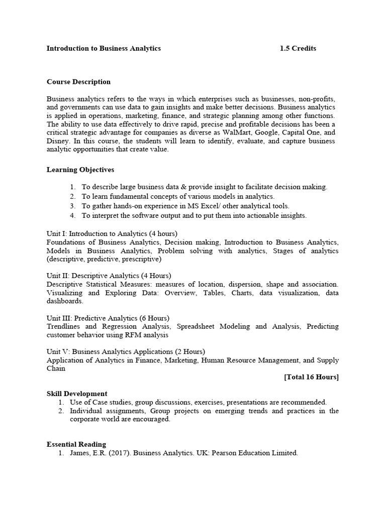 Business Analytics Course Syllabus | PDF | Analytics | Data Analysis