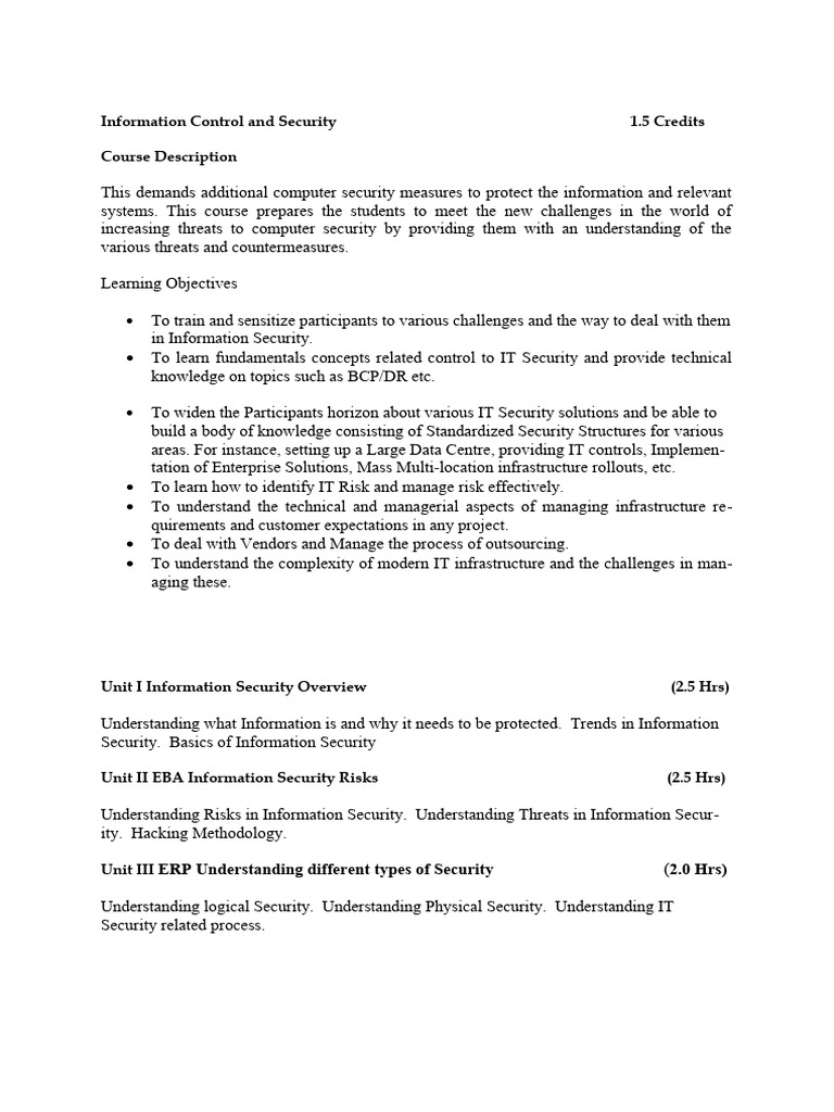 Information Security Course Guide | PDF | Security | Computer Security