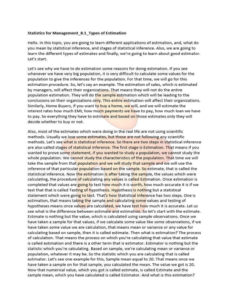 Statistics of Management - Unit 8 | PDF | Estimator | Standard Deviation