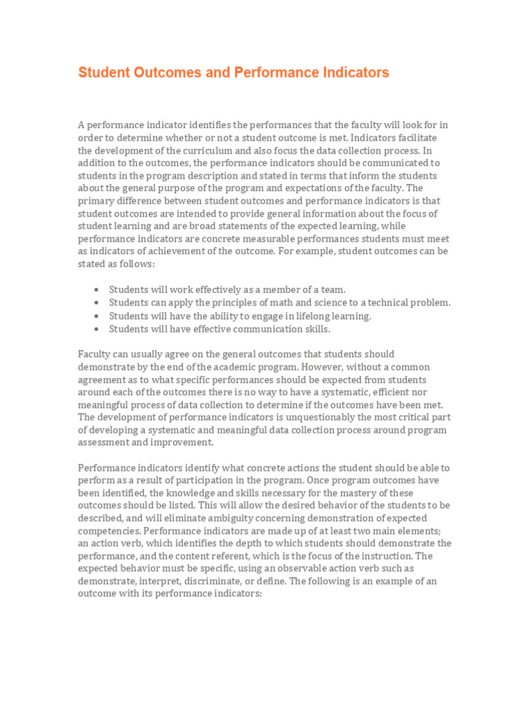 Student Outcomes and Performance Indicators - Revised | PDF ...