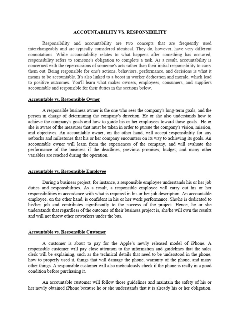 Accountability VS Responsibility | PDF | Customer | Goal