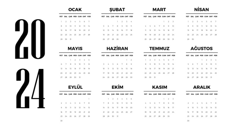 Beyaz Minimalist 2024 Yıllık Takvim | PDF
