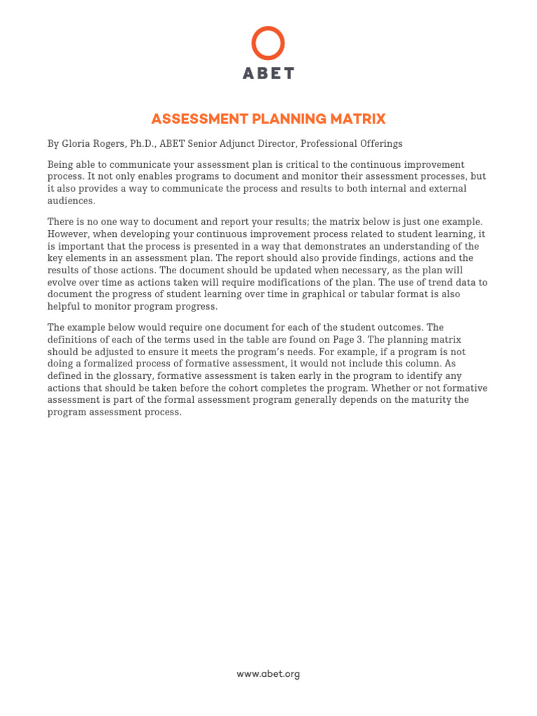 Planning Matrix Example 09.09.20 | PDF | Educational Assessment ...