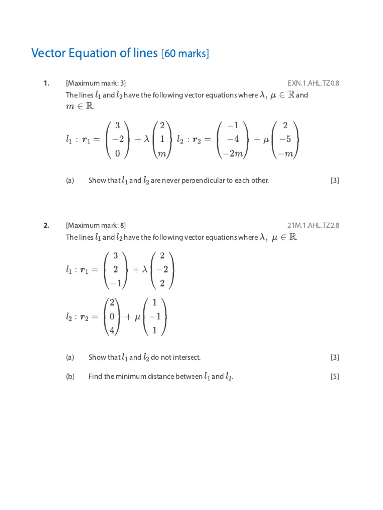 Vector Equation of lines | PDF | Geometry | Euclidean Geometry