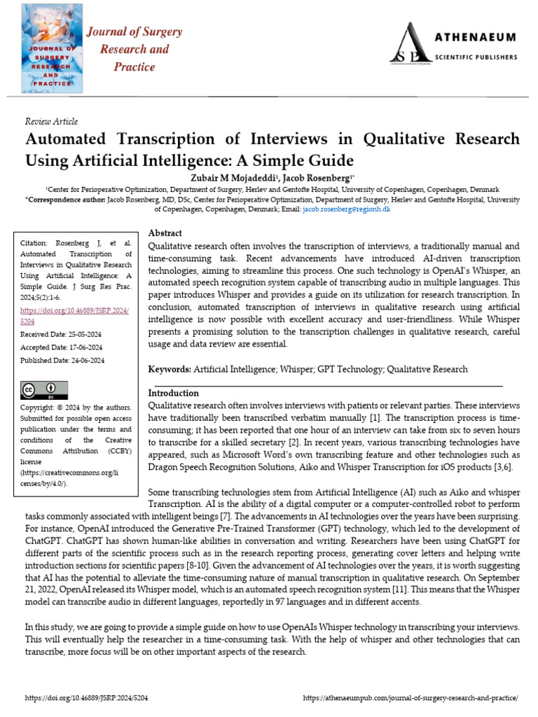 Automated Transcription of Interviews in Qualitative Research Using ...