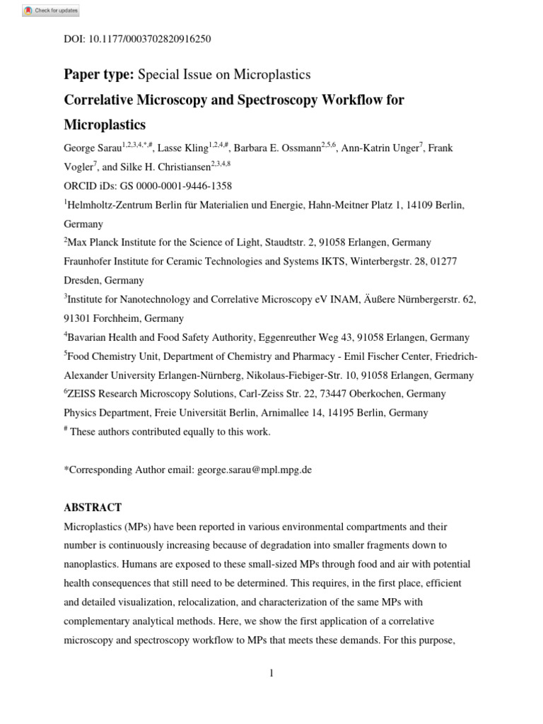 Paper Type: Special Issue On Microplastics Correlative Microscopy and ...