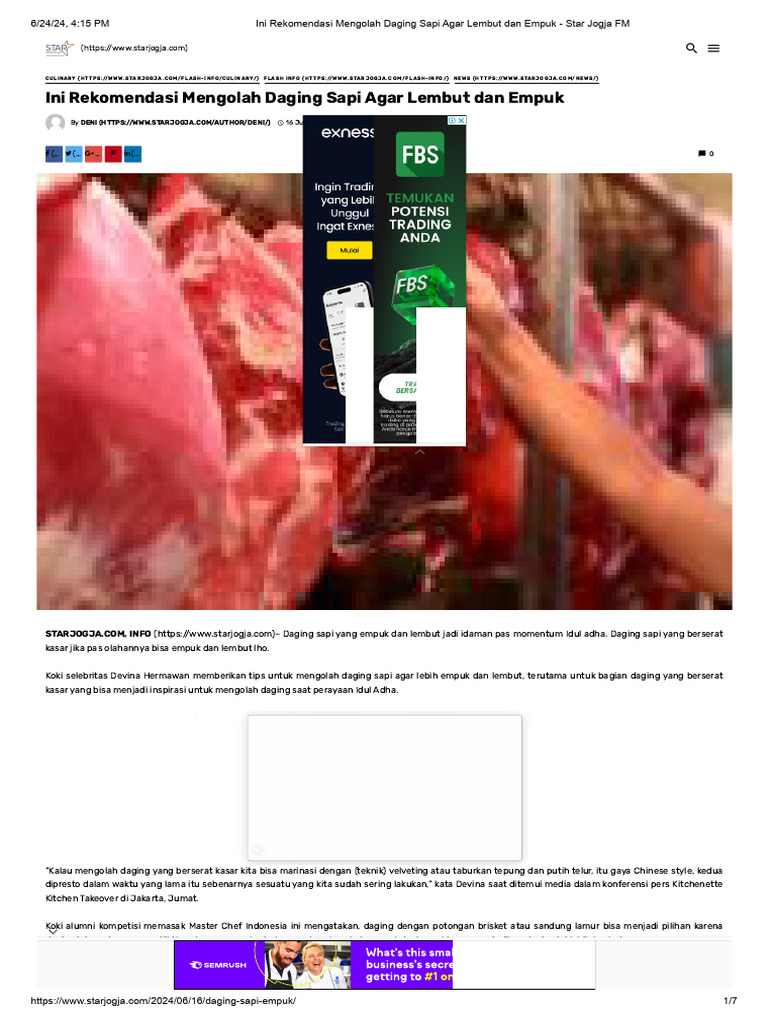 Ini Rekomendasi Mengolah Daging Sapi Agar Lembut Dan Empuk - Star Jogja ...