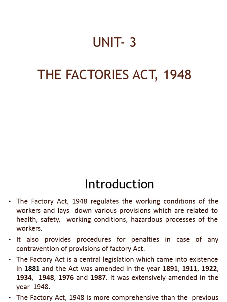 Overview of the Factories Act 1948 | PDF | Occupational Safety And ...