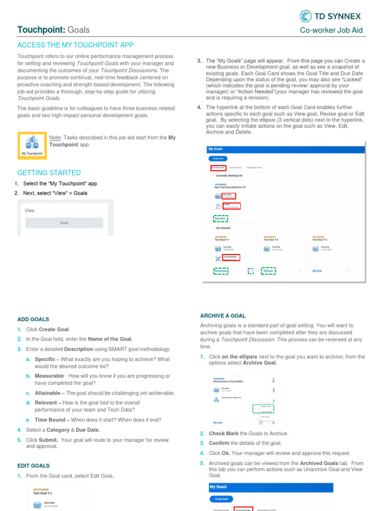 Touchpoint Goals Job Aid Guide | PDF | Goal