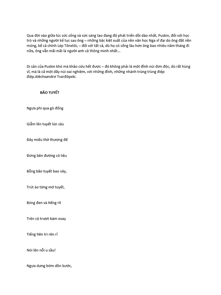 BÃO TUYẾT - PUSKIN | PDF