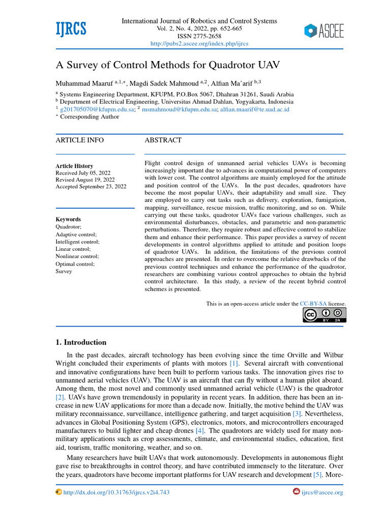 1 A - Survey - of - Control - Methods - For - Quadroto | PDF | Control ...