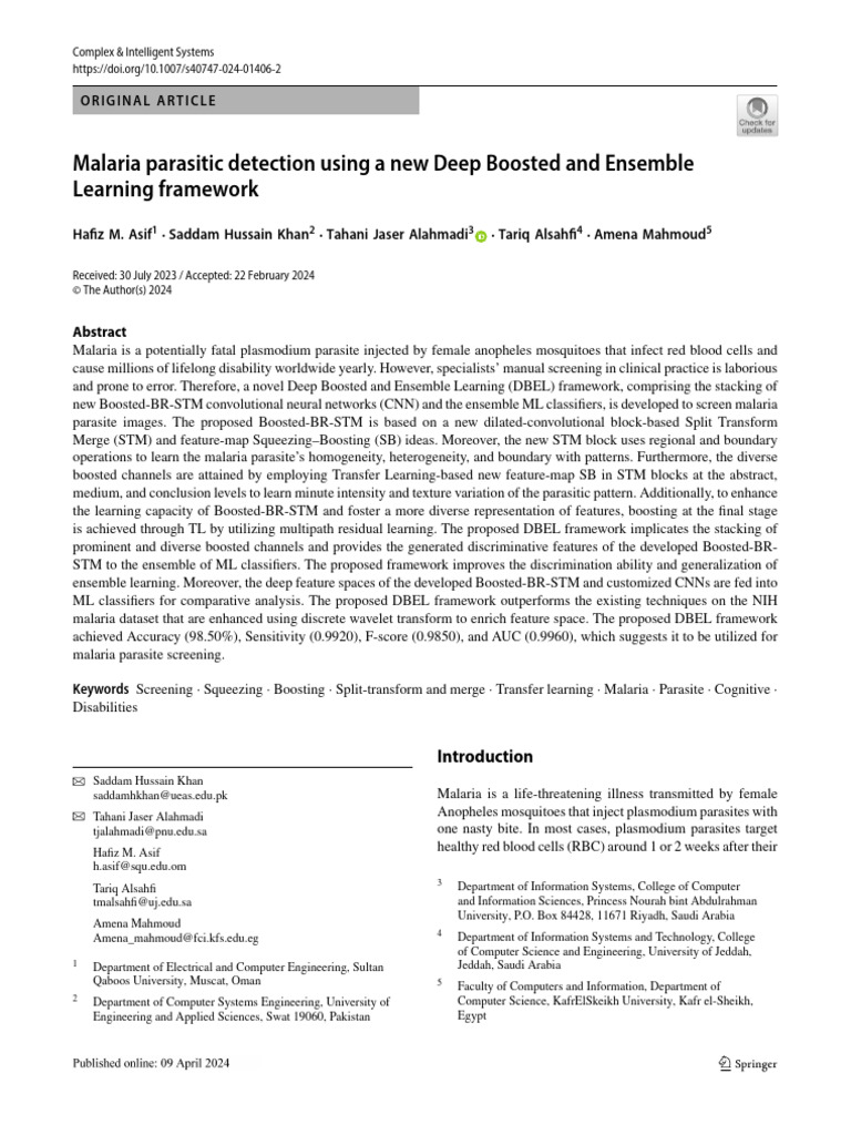 Malaria Parasitic Detection Using A New Deep Boosted and Ensemble Learning Framework | PDF ...