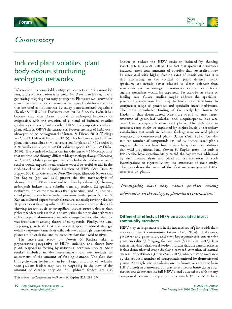 2016 Induced Plant Volatiles | PDF