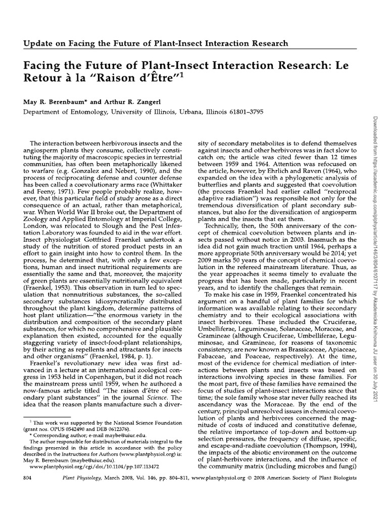 2008 Berenbaum Zangerl Plant-Insect-Interaction | PDF