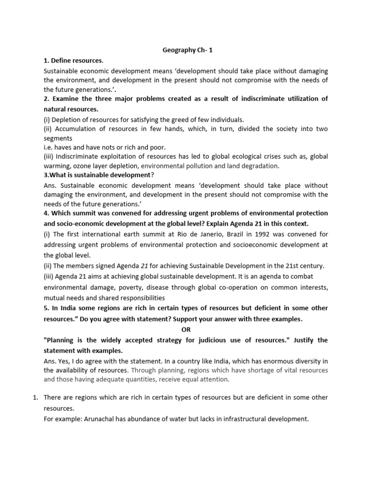 Geo-Qns. Ans.Resource and development | PDF | Soil | Sustainability