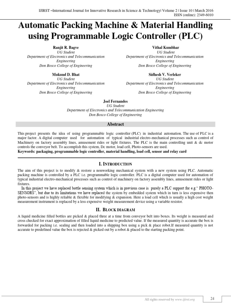 PLC-Based Automatic Packing System | PDF | Programmable Logic ...