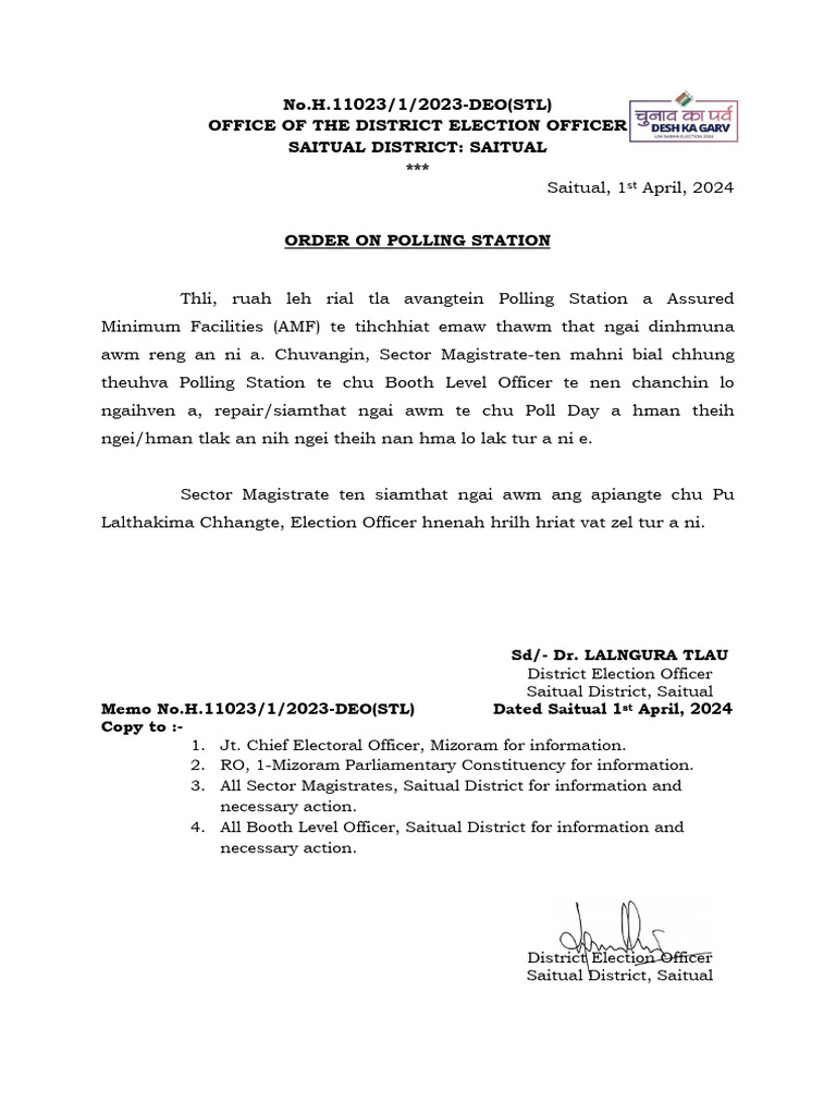Saitual Polling Station Order 2024 | PDF