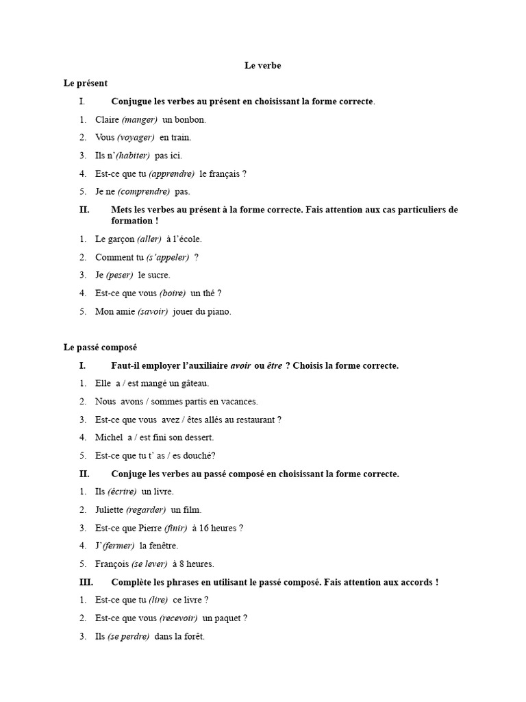 Présent et Passé Composé : Exercices | PDF