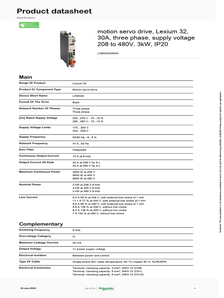 Schneider Electric - Lexium-32-Motors - LXM32AD30N4 | PDF | Hertz ...