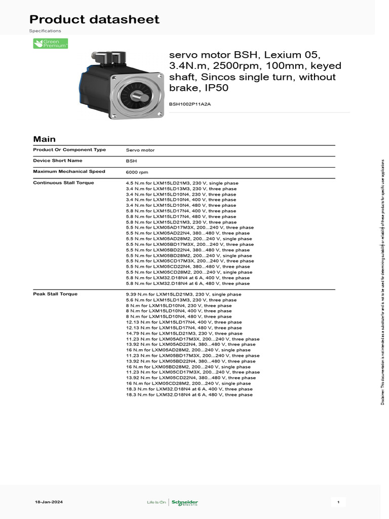 Schneider Electric - Lexium-05-Motors - BSH1002P11A2A | PDF | Electric ...