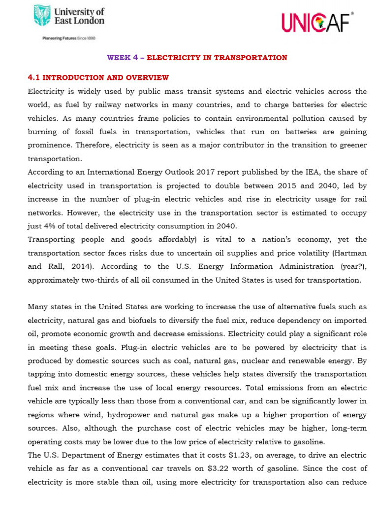 Week 4 - Electricity in Transportation - AA-updated | PDF | Electric ...
