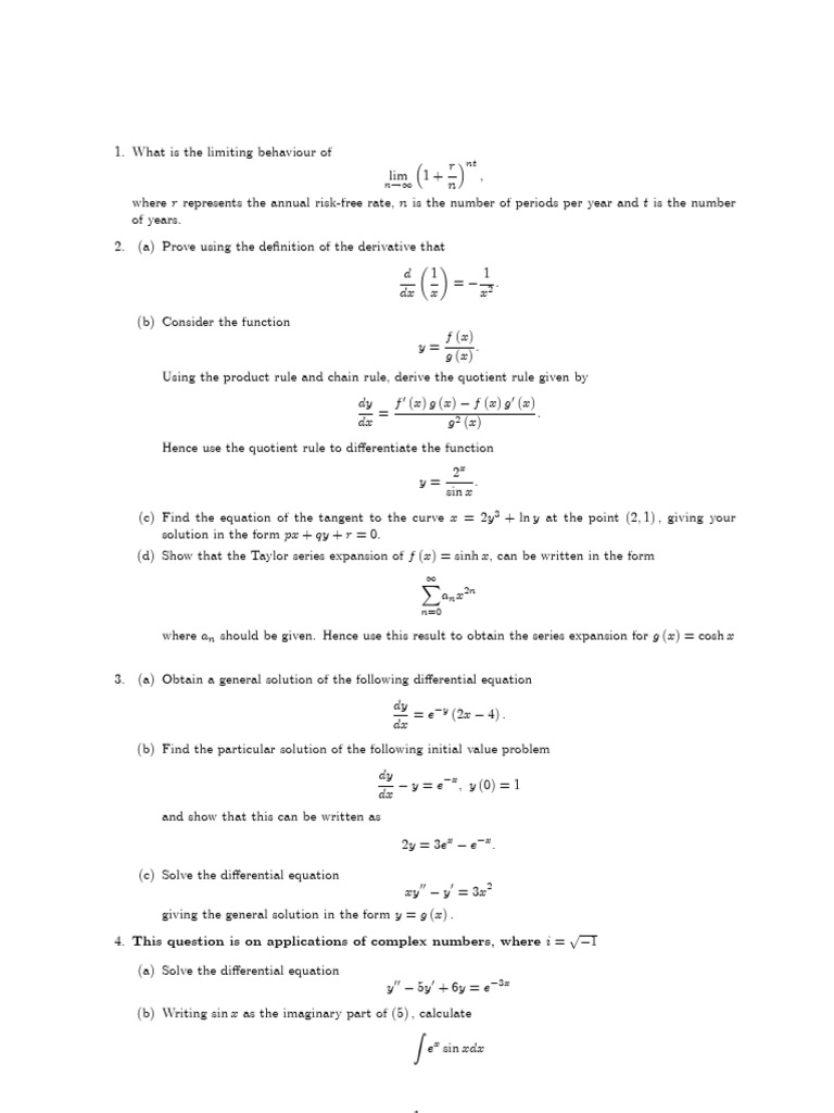 CQF Maths Primer 2023 Extra Problems | PDF | Equations | Complex Analysis
