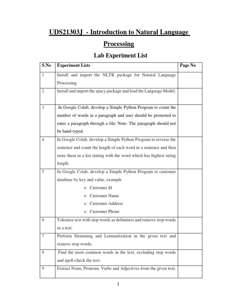 Lab Manual Nlp 1 Download Free Pdf Part Of Speech String