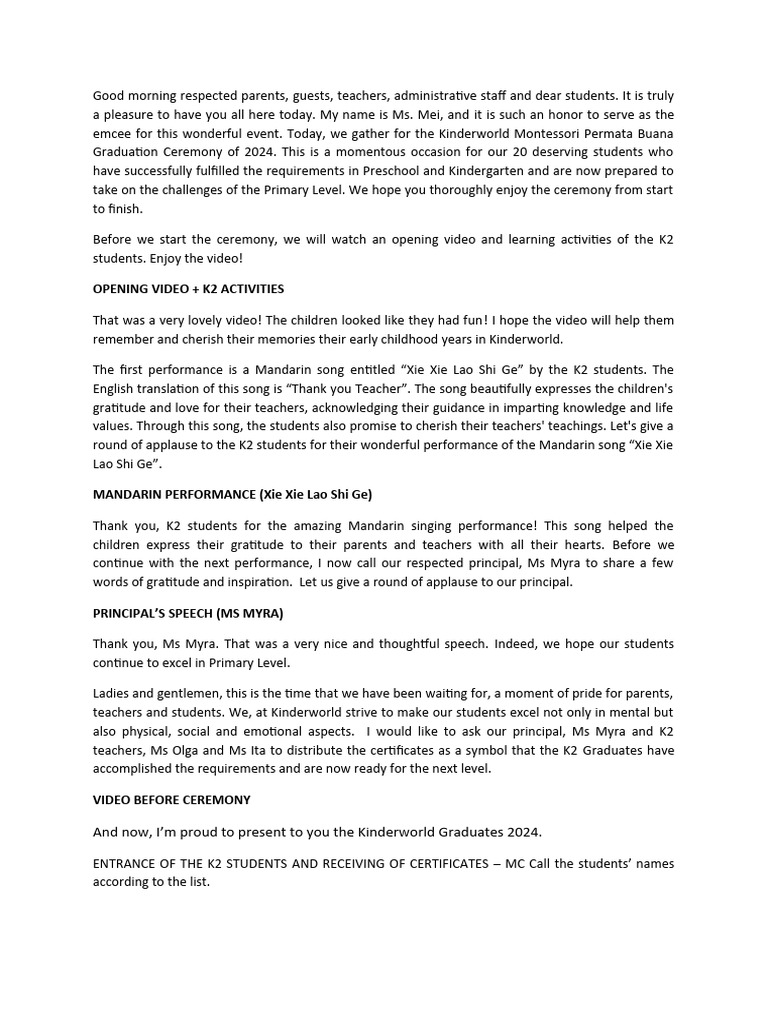 Graduation Emcee Script - June2024 | PDF