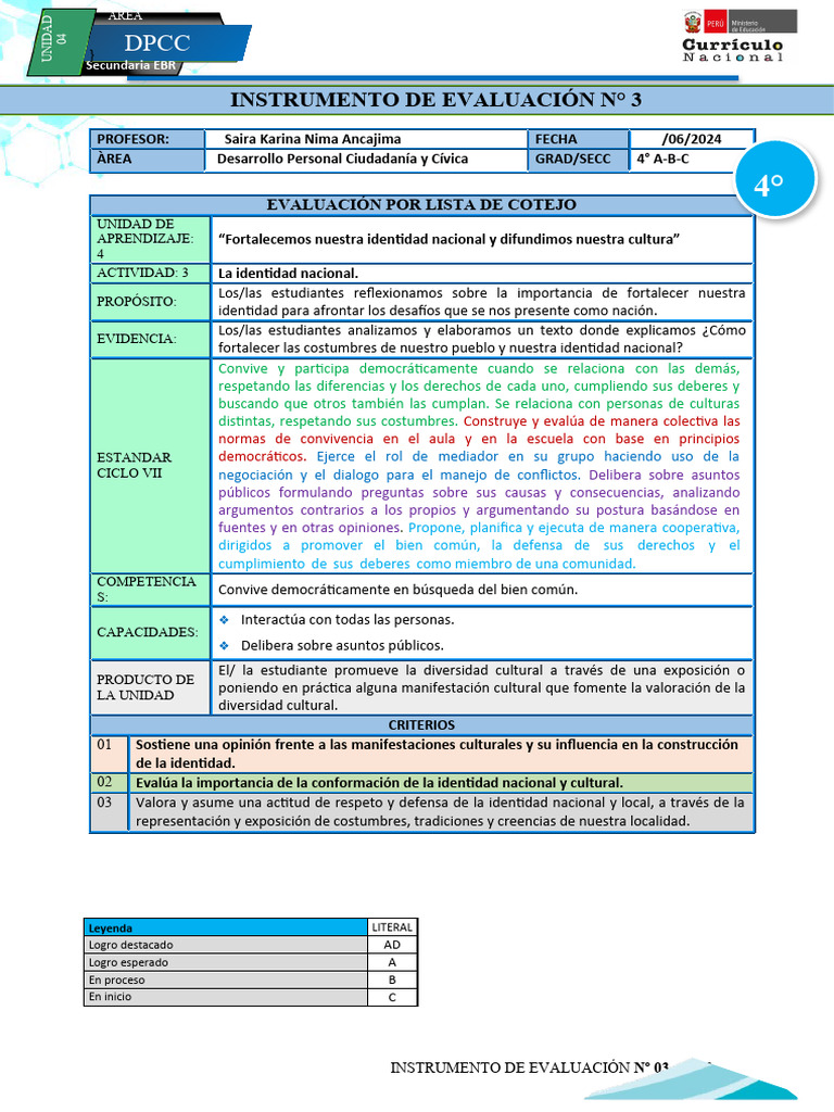 4º DPCC- LC ACT.3 UNI 4 - SEM 03 | Descargar gratis PDF | Evaluación | Psicología Social
