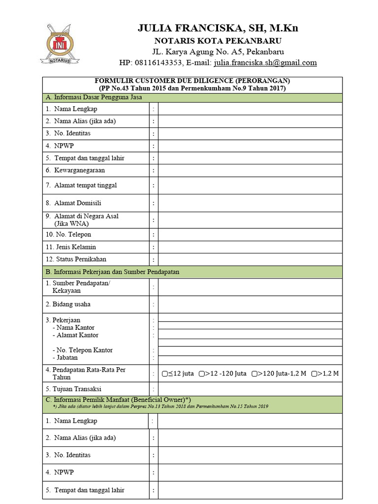 Formulir Customer Due Diligence (Cdd) | PDF
