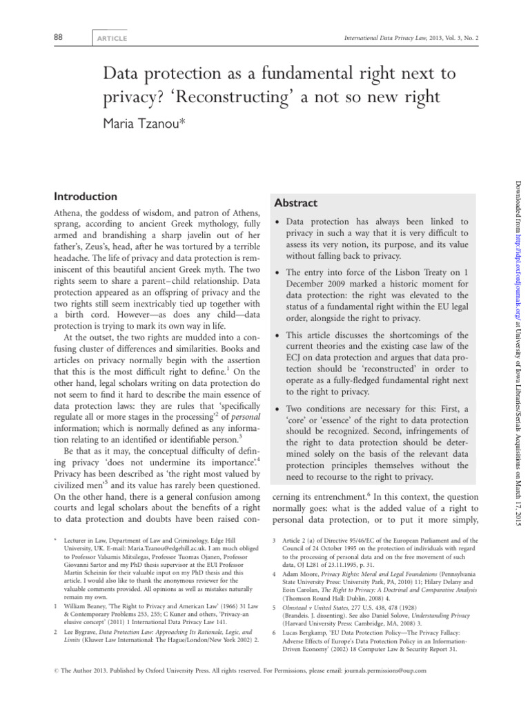 tzanou2013 | PDF | Privacy | Right To Privacy