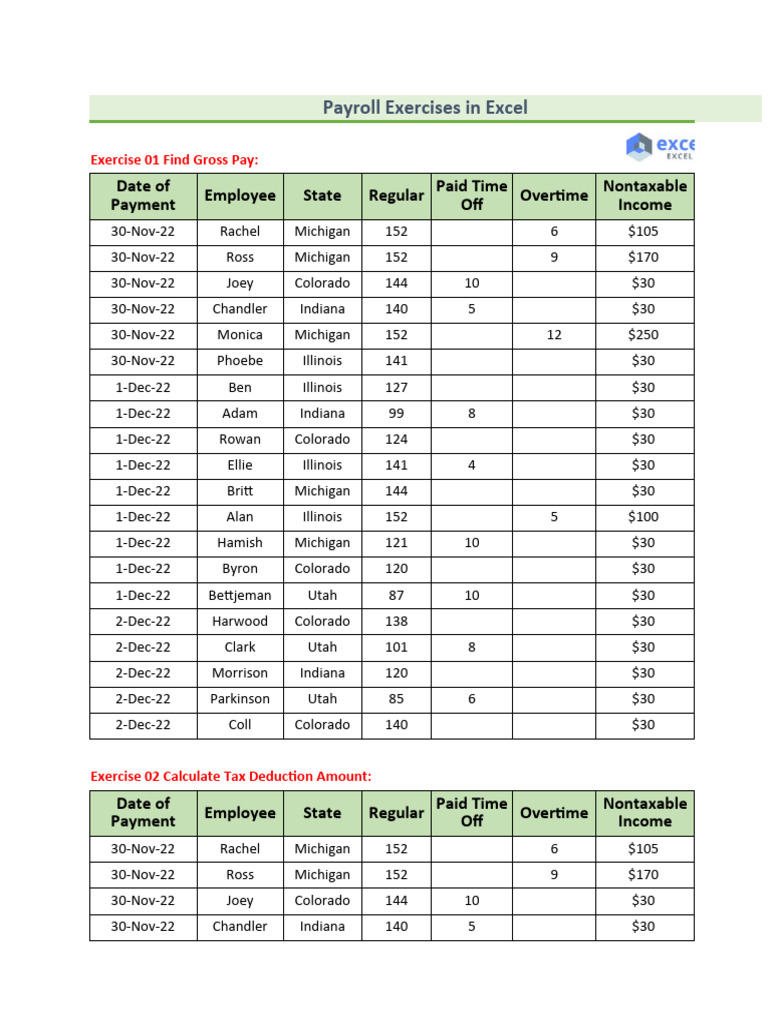 Exercises of Payroll | Download Free PDF | Payroll Tax | Overtime