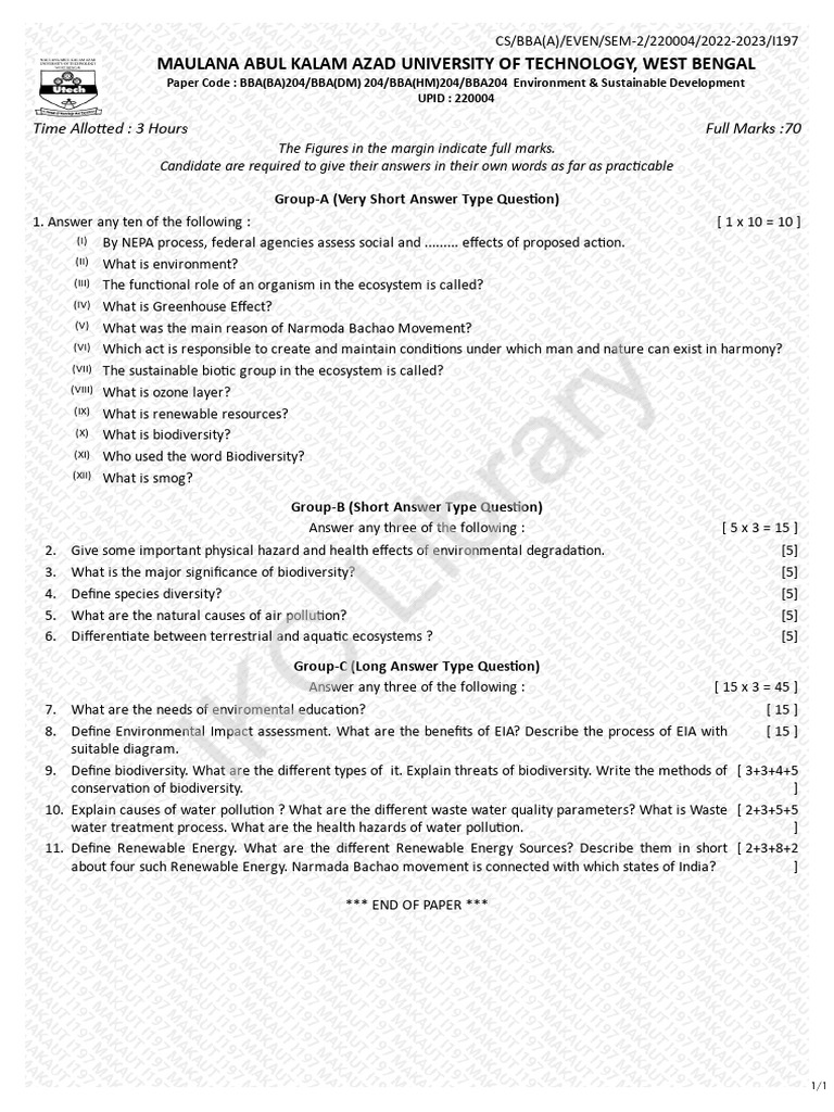 BBA-204 - Environment & Sustainable Development | PDF | Environmental ...