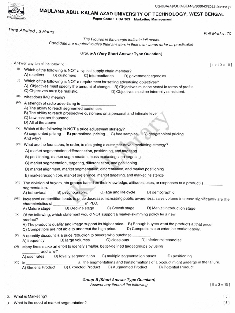 BBA 303 (Marketing Management) | PDF | Market Segmentation | Marketing