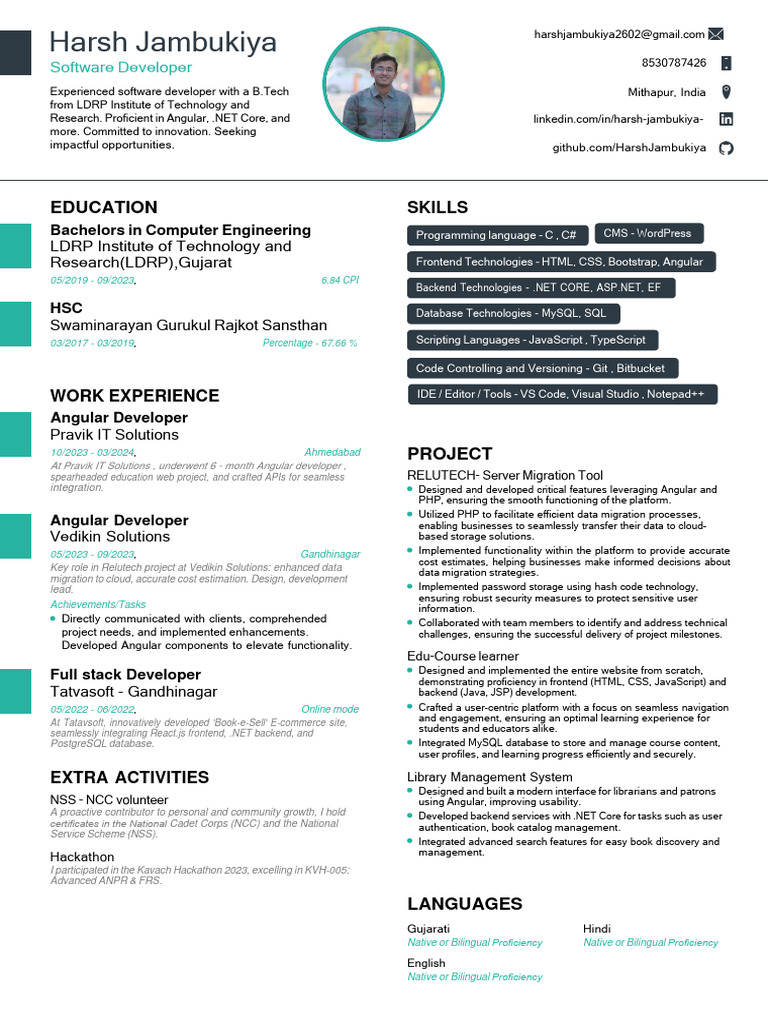Harsh Jambukiya - Angular - Developer - CV | PDF | Php | Cloud Computing