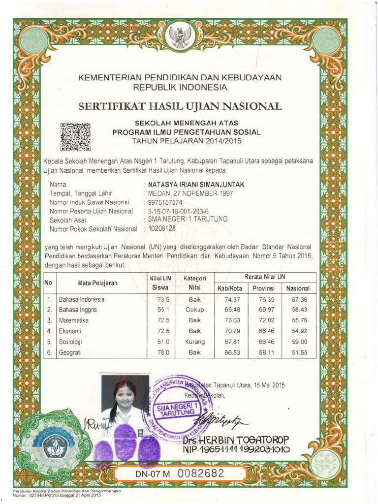 Sertifikat Hasil Ujian | PDF