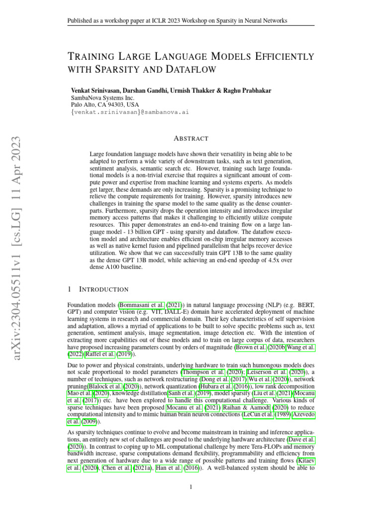 Training Large Language Models Efficiently With Sparsity And Dataflow Pdf Computer